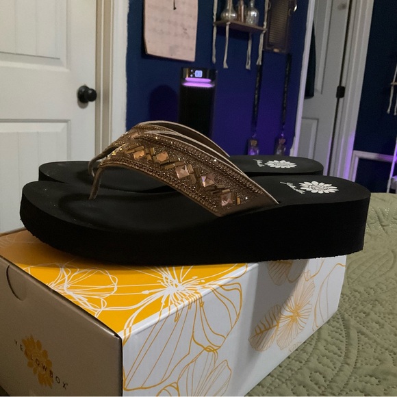 Yellow Box | Shoes | Yellow Box Black And Gold Embellished Sandals ...